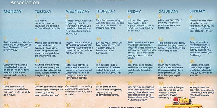 Journeying in June Calendar 2021 - Latest News - Mindfulness Association