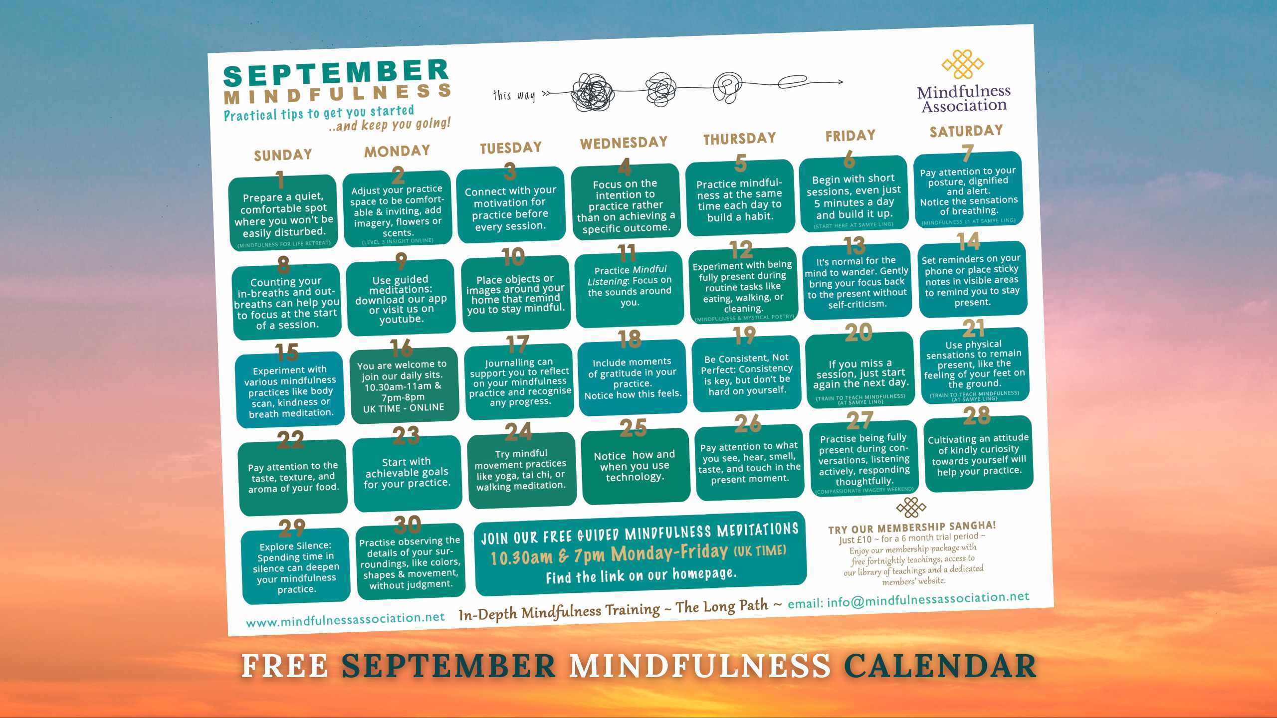 September 2024 Mindfulness Calendar - Latest News - Mindfulness Association